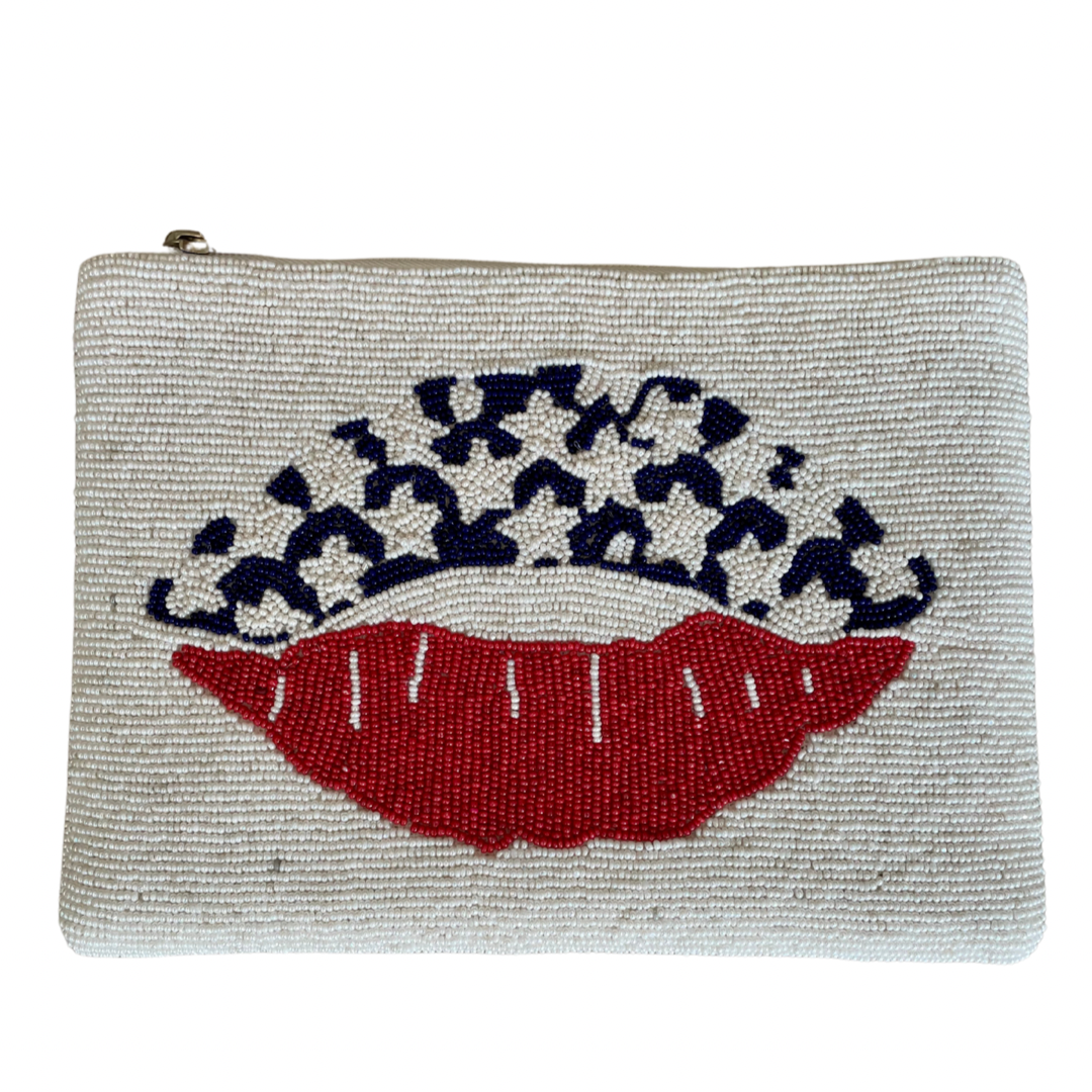 USA PATRIOTIC LIP BEADED CLUTCH – MilaGrace Boutique